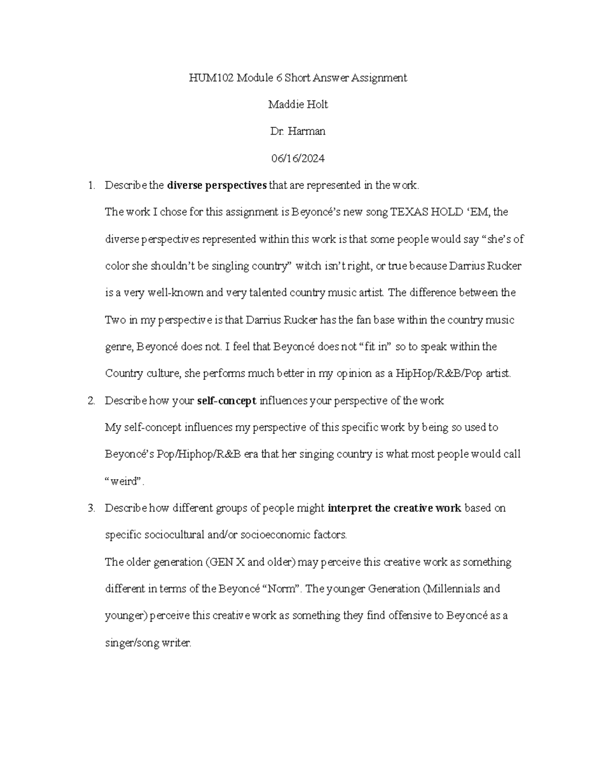 HUM102 Module 6 Short Answer Assignment - HUM102 Module 6 Short Answer ...