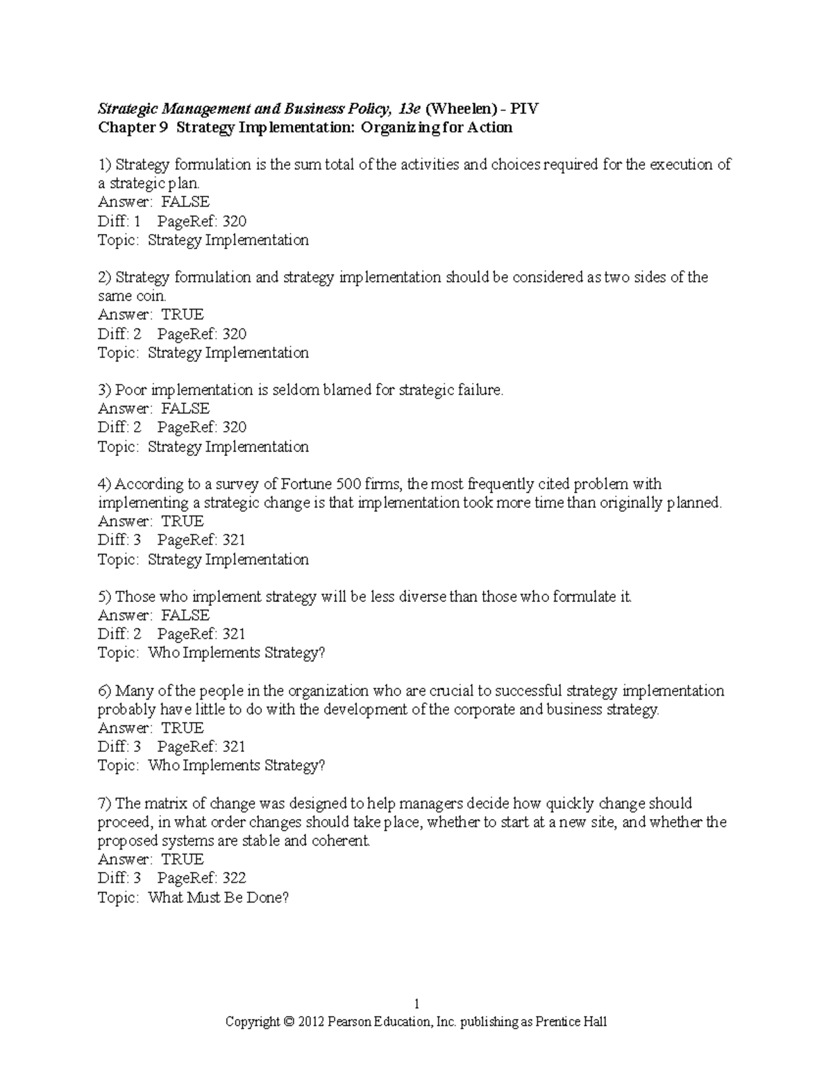 Chapter 9 - Study guide ch.9 - Strategic Management and Business Policy ...