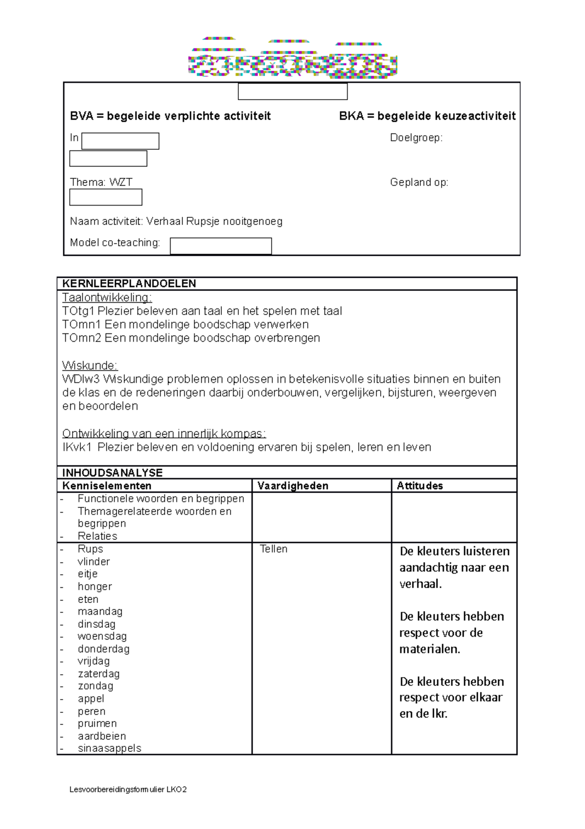 Activiteitenfiche Rupsje nooitgenoeg verhaal lezen - BVA = begeleide ...