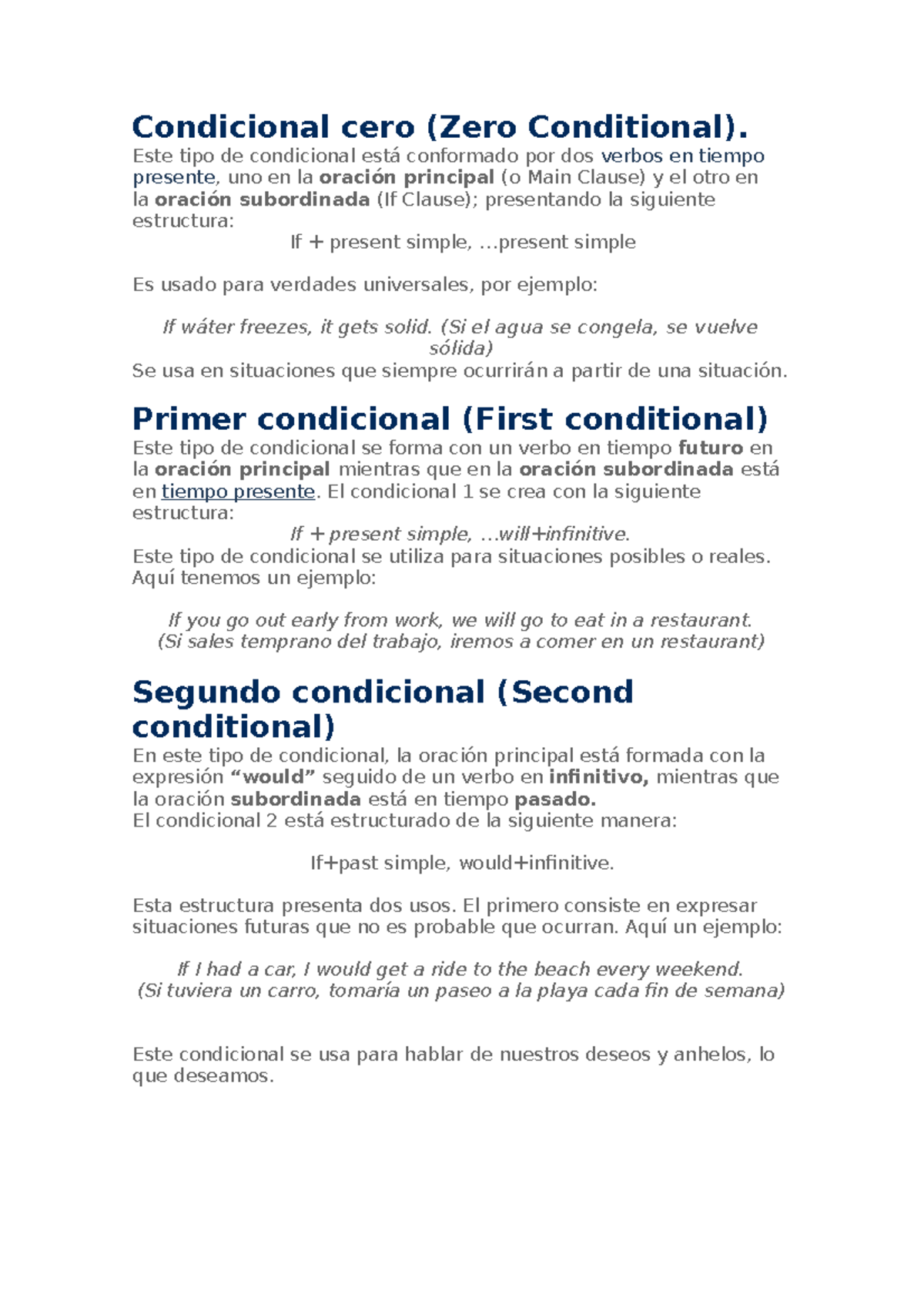 Condicionales - Este tipo de condicional está conformado por dos verbos ...