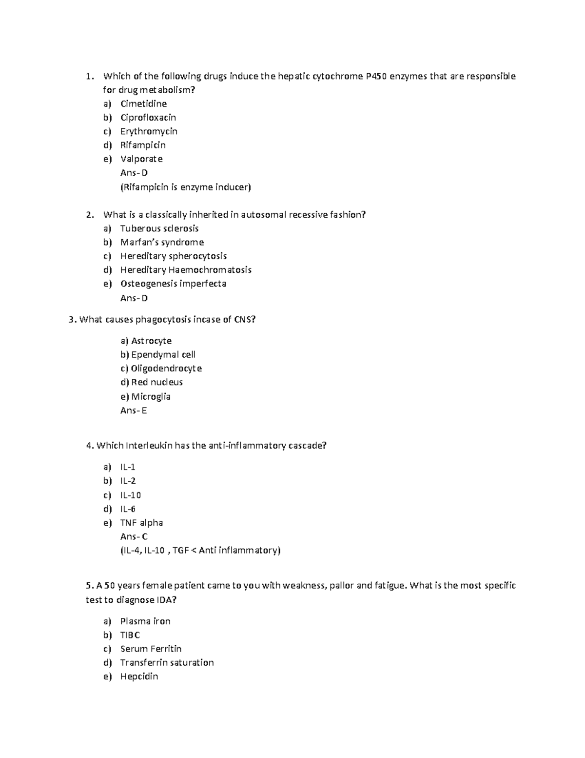 Final model test 2(2022) - Which of the following drugs induce the ...