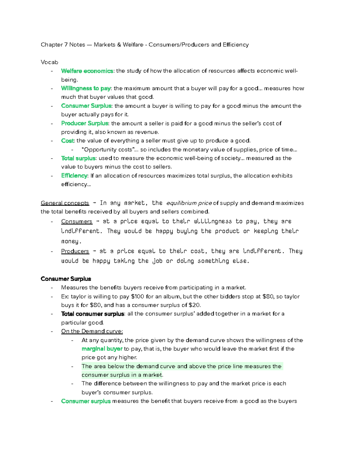 Econ 1 Microeconomics Chapter 7 Notes - Chapter 7 Notes — Markets ...