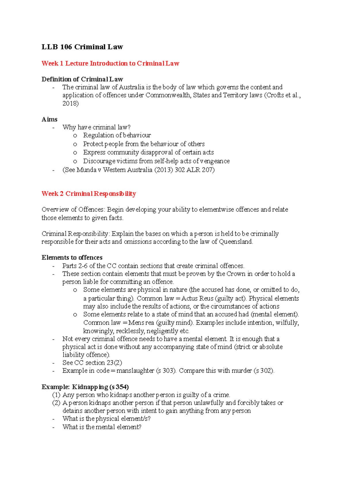 LLB106 Lectures 2023 - LLB 106 Criminal Law Week 1 Lecture Introduction ...