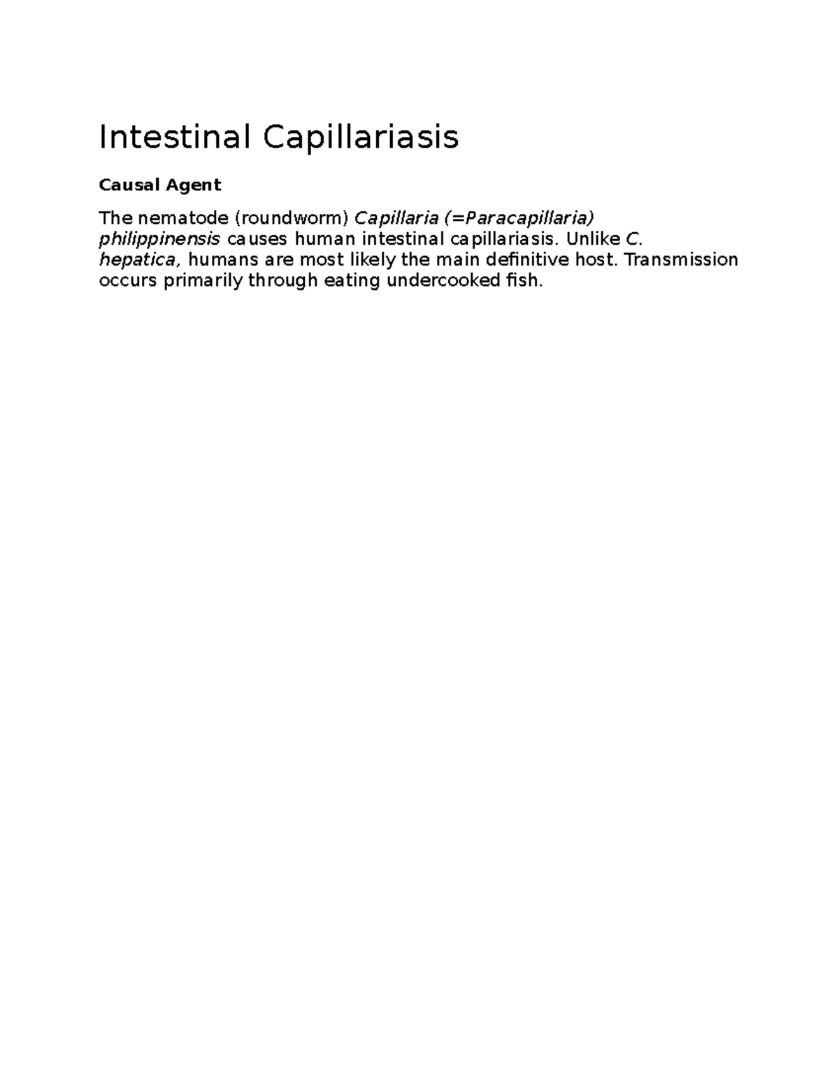Intestinal Capillariasis and strongyloides - Intestinal Capillariasis ...