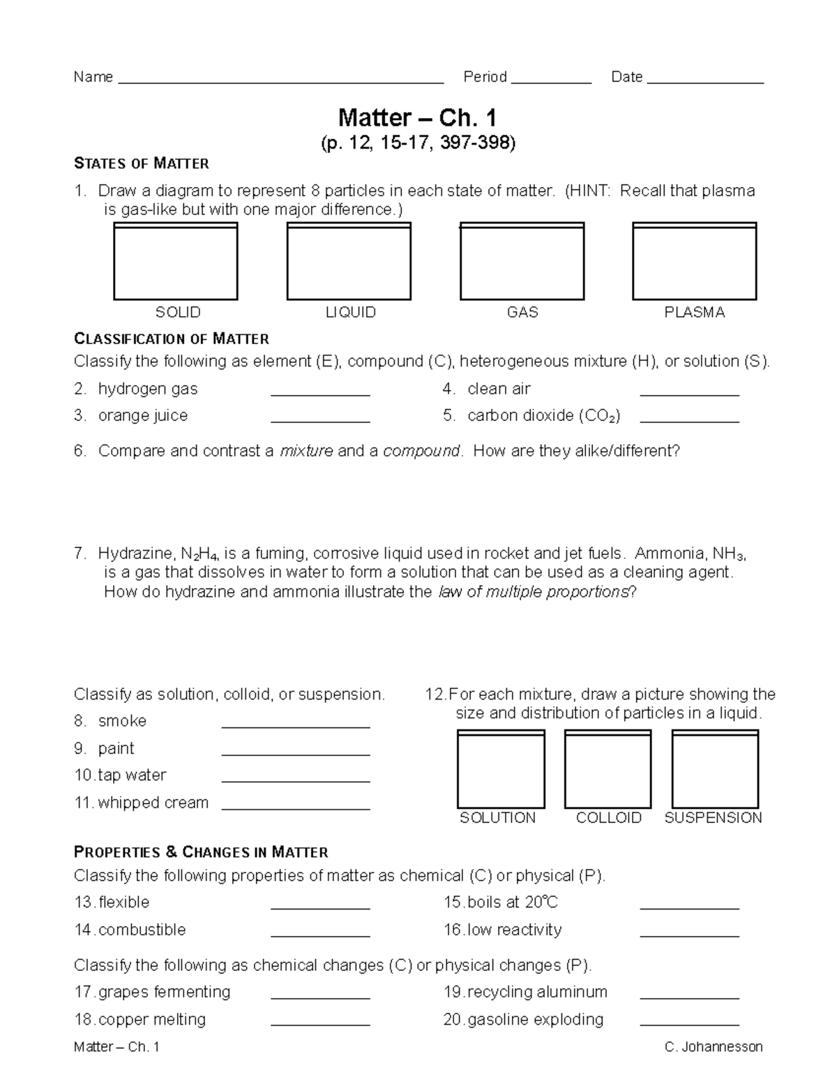 Matter ws - Name Period Date Matter – Ch. 1 (p. 12, 15-17, 397-398 ...