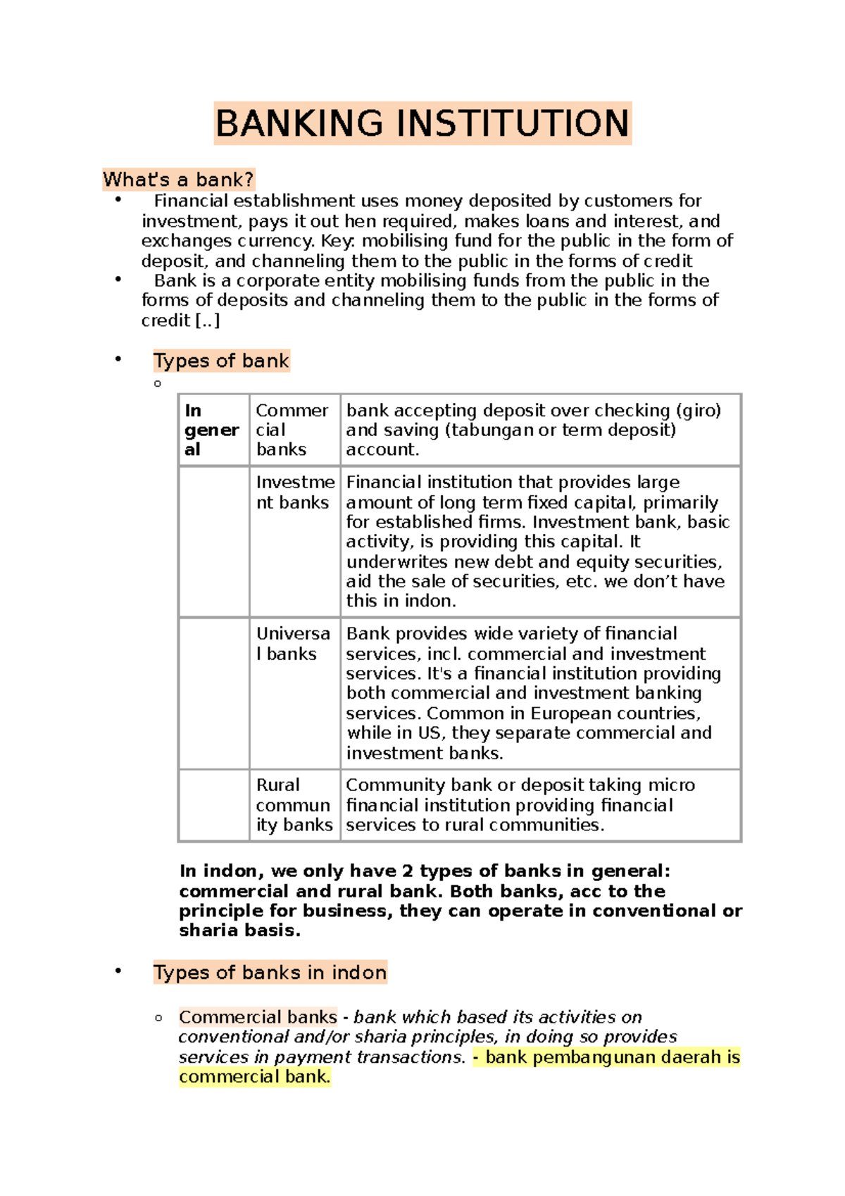 Banking Institution - Lecture notes 9-10 - BANKING INSTITUTION a bank ...