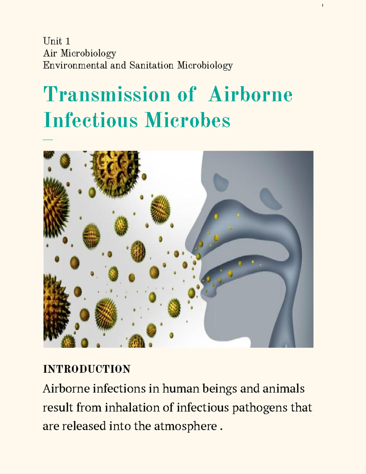 Airborne Transmission of Harmful Microbes - Unit 1 Environmental and ...