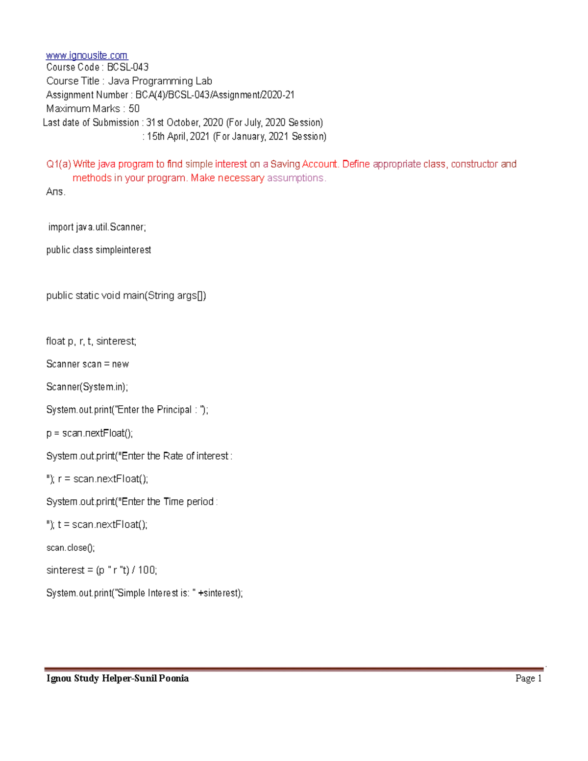 BCSL-043 2020-21 Solved Assignments (all correct answers) - ignousite Ignou Study Helper-Sunil ...