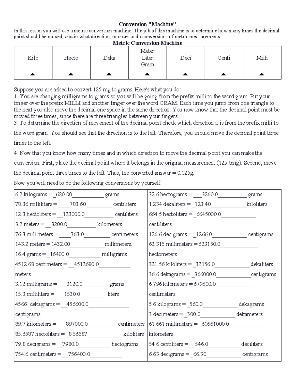 Metric Conversion Machine - Conversion "Machine" In this lesson you ...