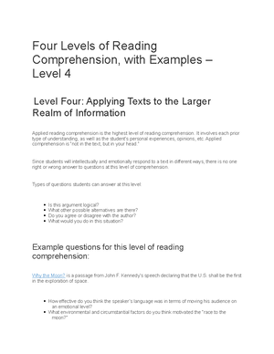Four Levels of Reading Comprehension Level 2 - Four Levels of Reading ...