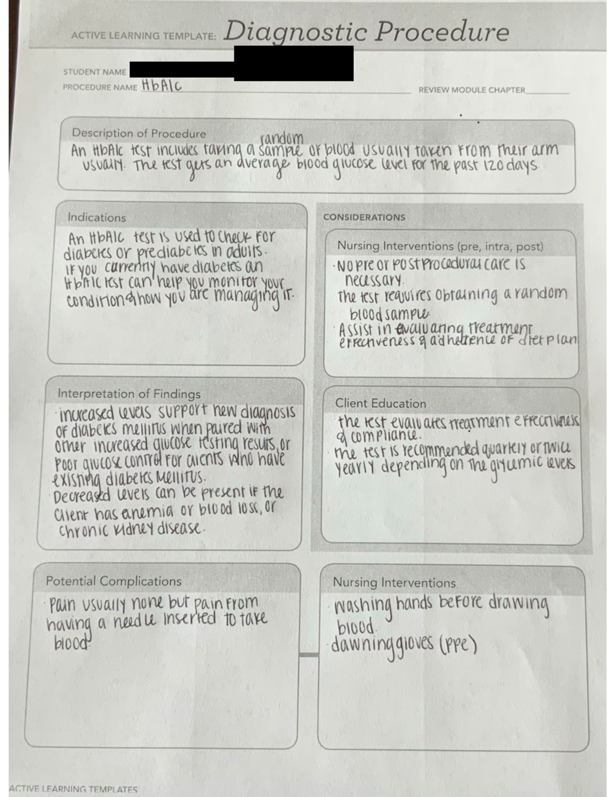 Active learning template diagnostic procedure Hb A1c - VNSG 1460 - Studocu