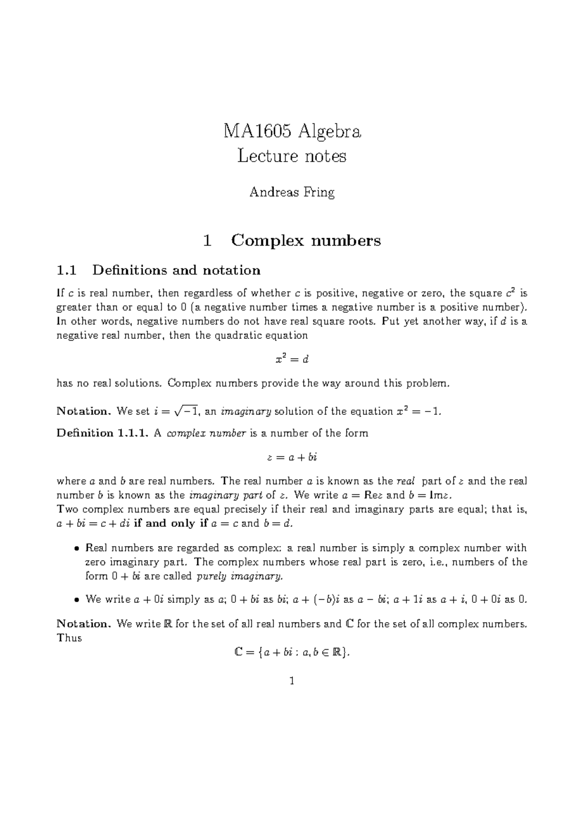 MA1605Lecture Notes aca82b0d057ccd0d26f74dc69882 b419 - MA1605 Algebra ...