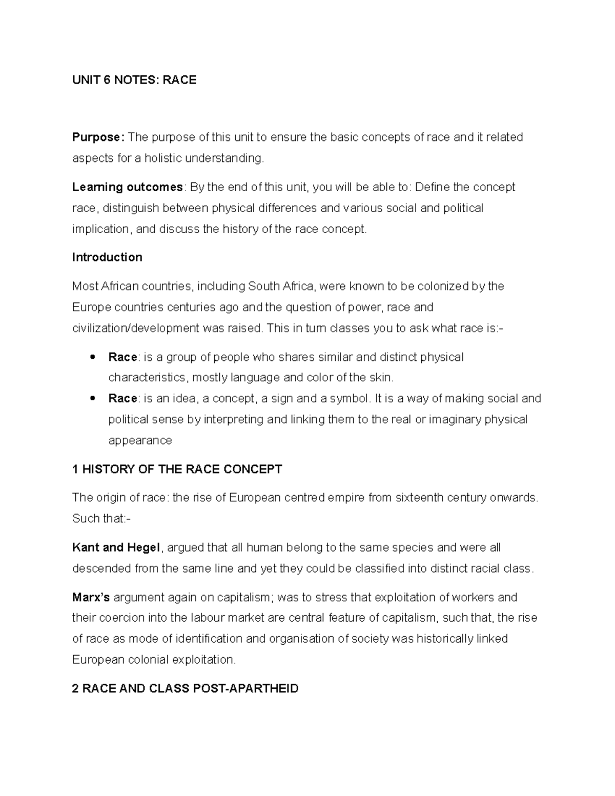 UNIT 6 NOTES: RACE - UNIT 6 NOTES: RACE Purpose: The purpose of this ...