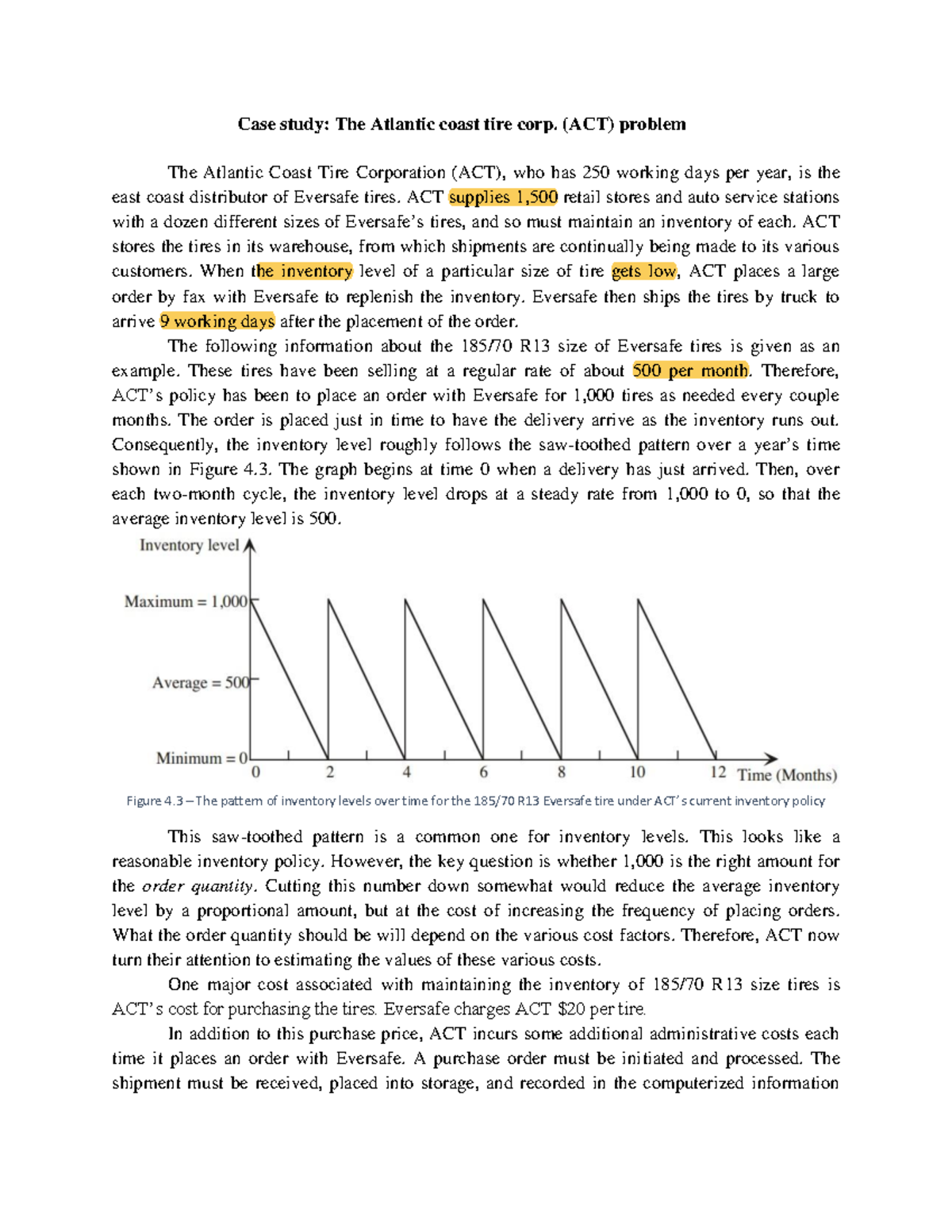 Case study ACT - EOQ basic - Case study: The Atlantic coast tire corp ...