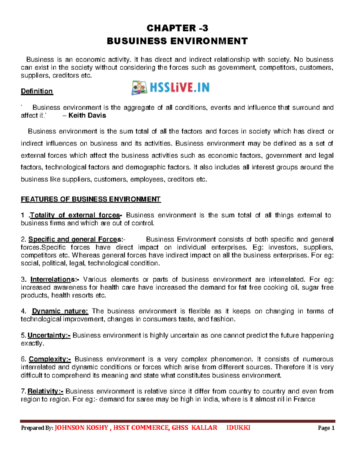 XII business study ch3 - CHAPTER - BUSUINESS ENVIRONMENT Business is an ...