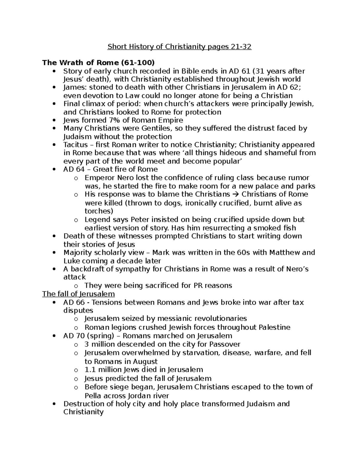 Short History of Christianity pg. 21-32 Notes - Short History of ...