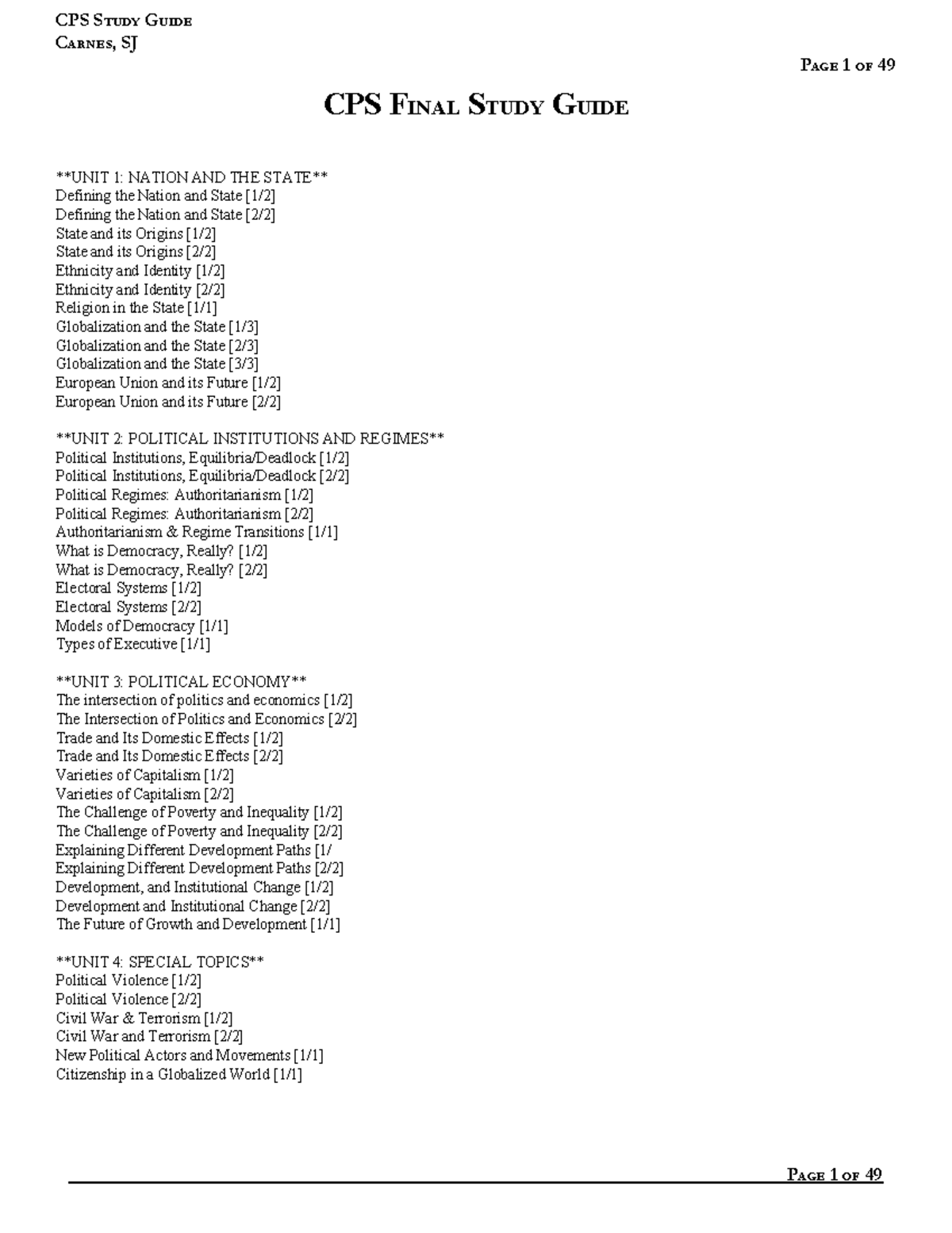 CPS Study Guide Final - CARNES, SJ PAGE 1 OF 49 CPS FINAL STUDY GUIDE ...