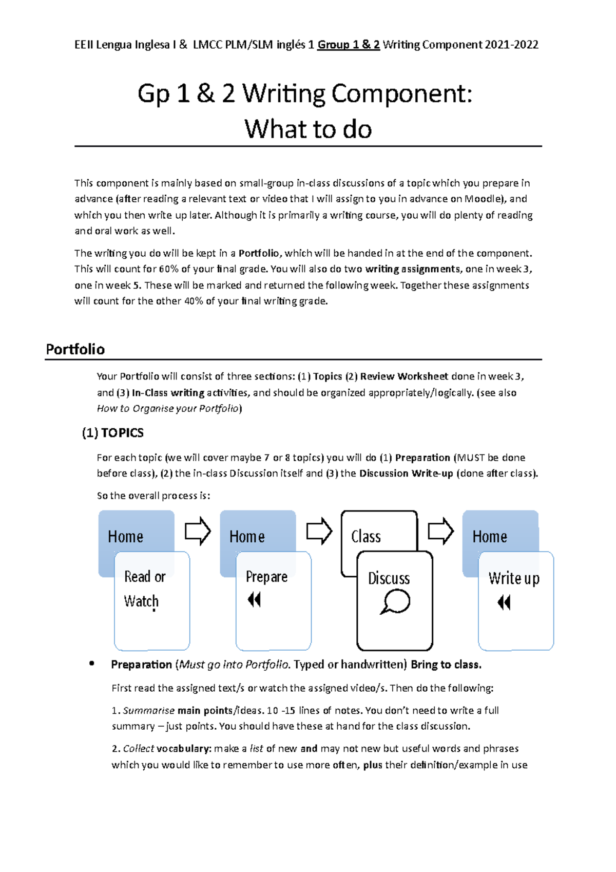 L1 Writing Component What to do - EEII Lengua Inglesa I & LMCC PLM/SLM ...