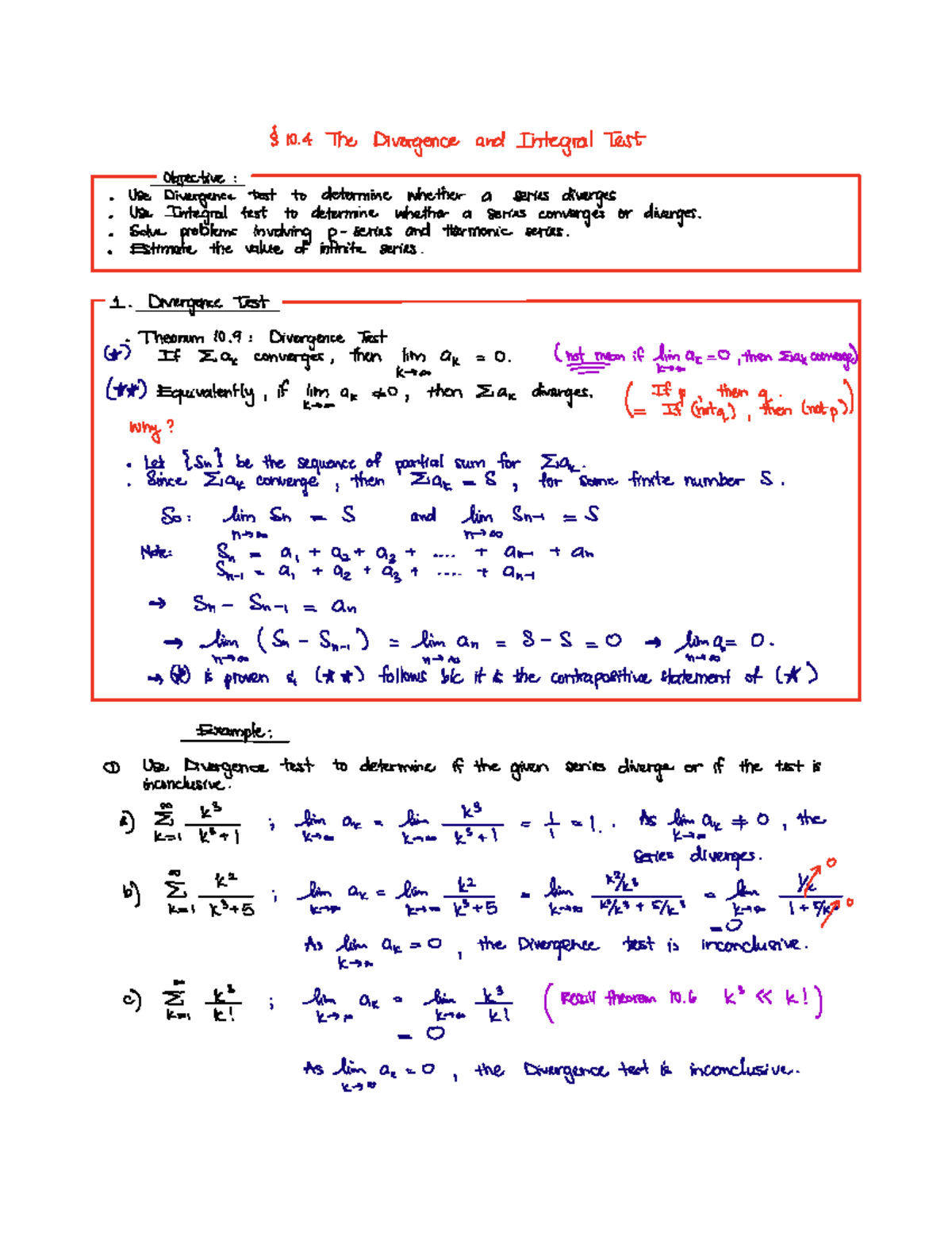 10 - study - 10 The Divergence and Integral Test Objective Use ...