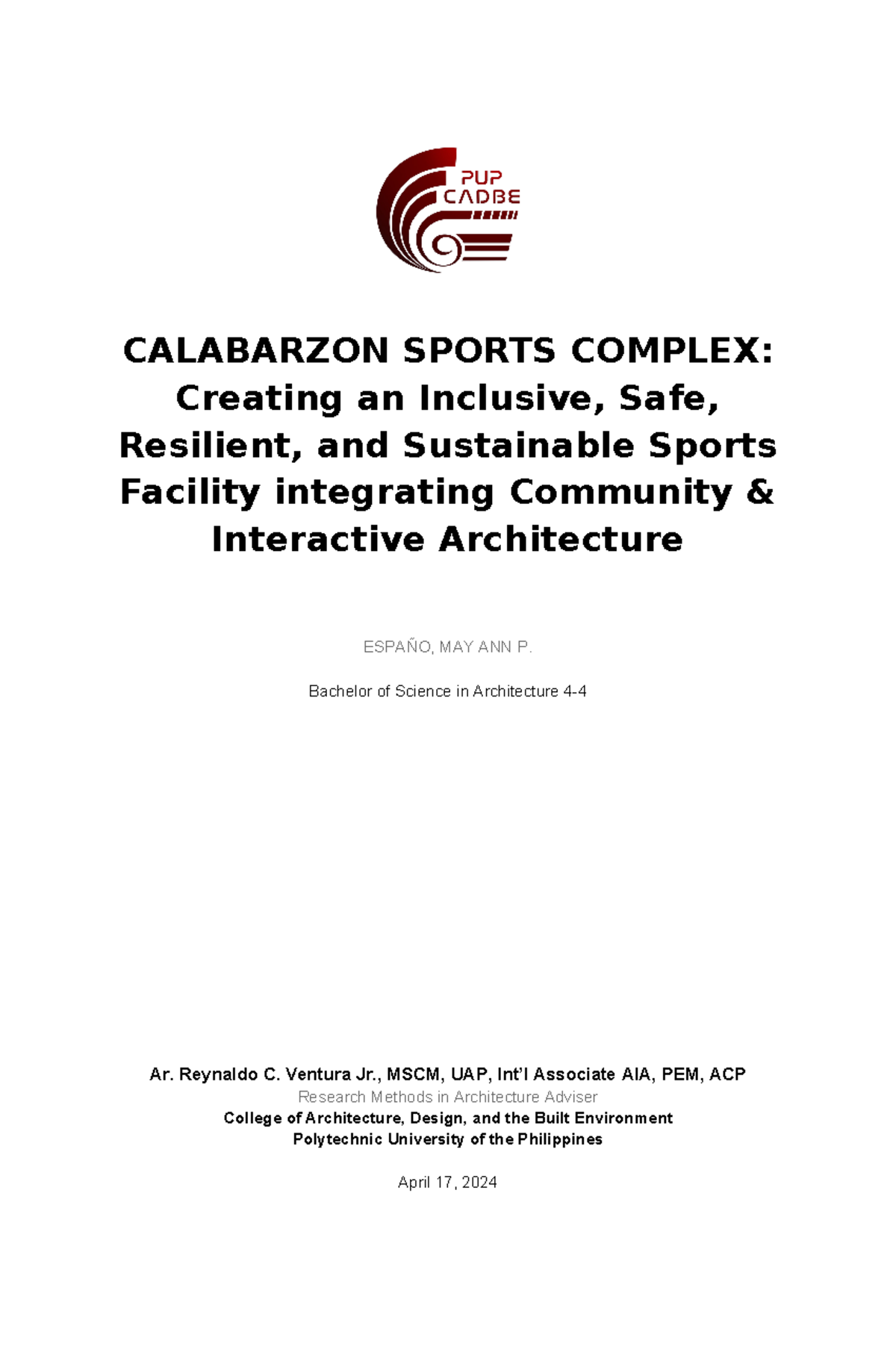 Proposal 1 - A Proposed Vertical Village & Sports Complex - CALABARZON ...