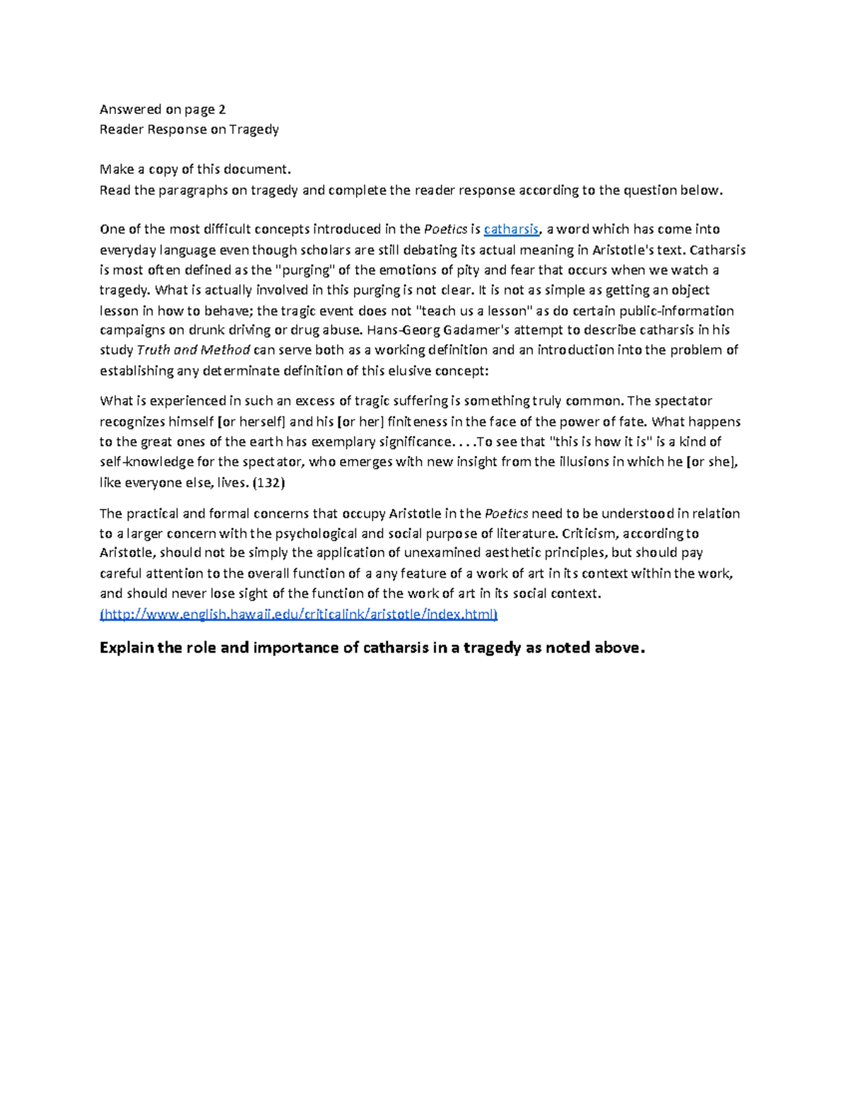 - Reader Response on Tragedy - Answered on page 2 Reader Response on ...