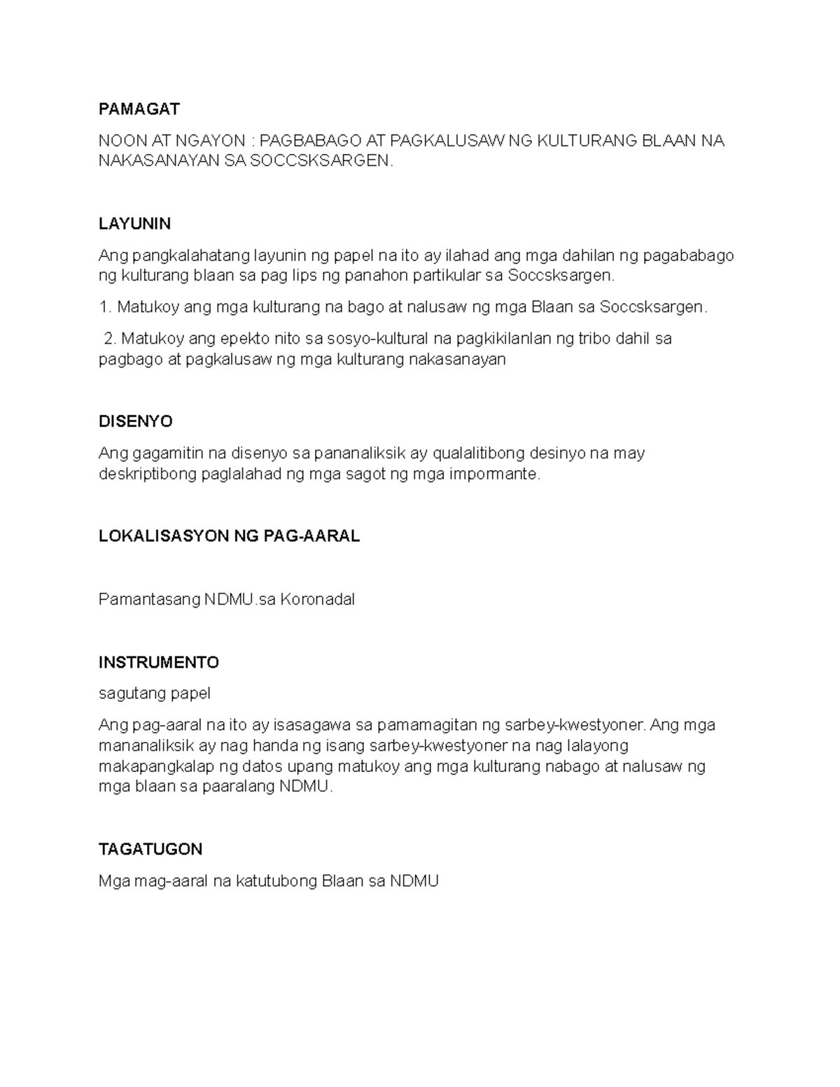 Thesis outline - this document is from my filipino subject related to ...