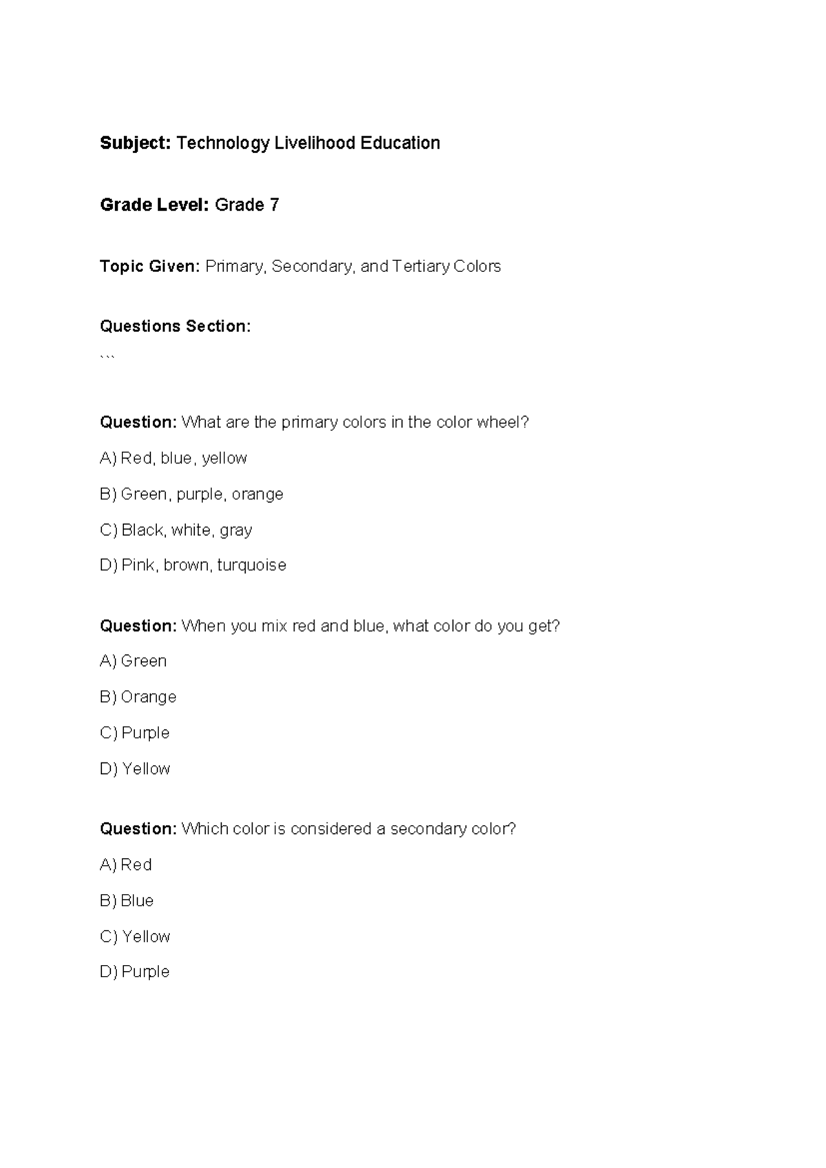 Quiz Technology-livelihood-education - Subject: Technology Livelihood ...