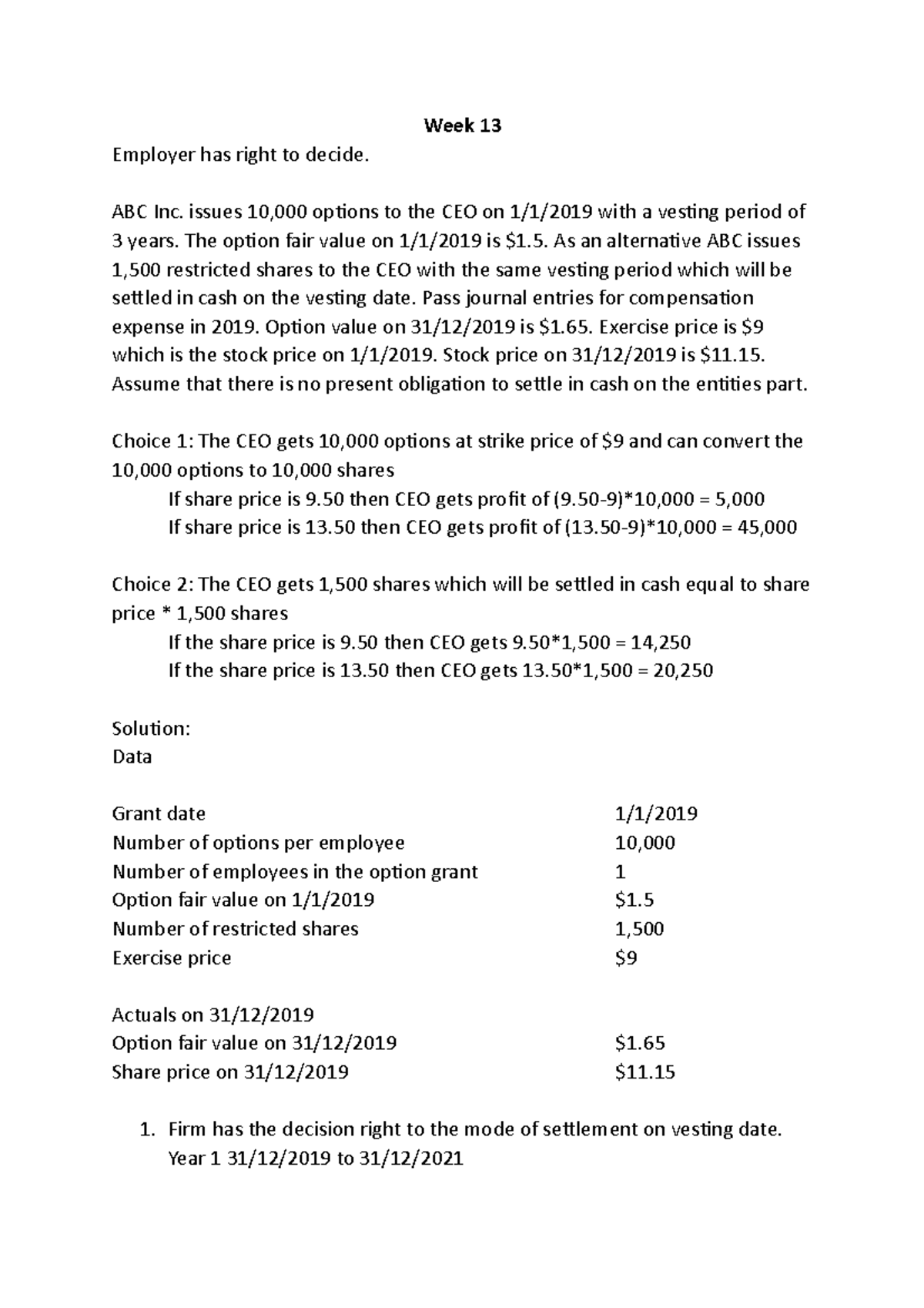 Week 12 with sol - Week 12 tutorial solutions - Week 13 Employer has ...