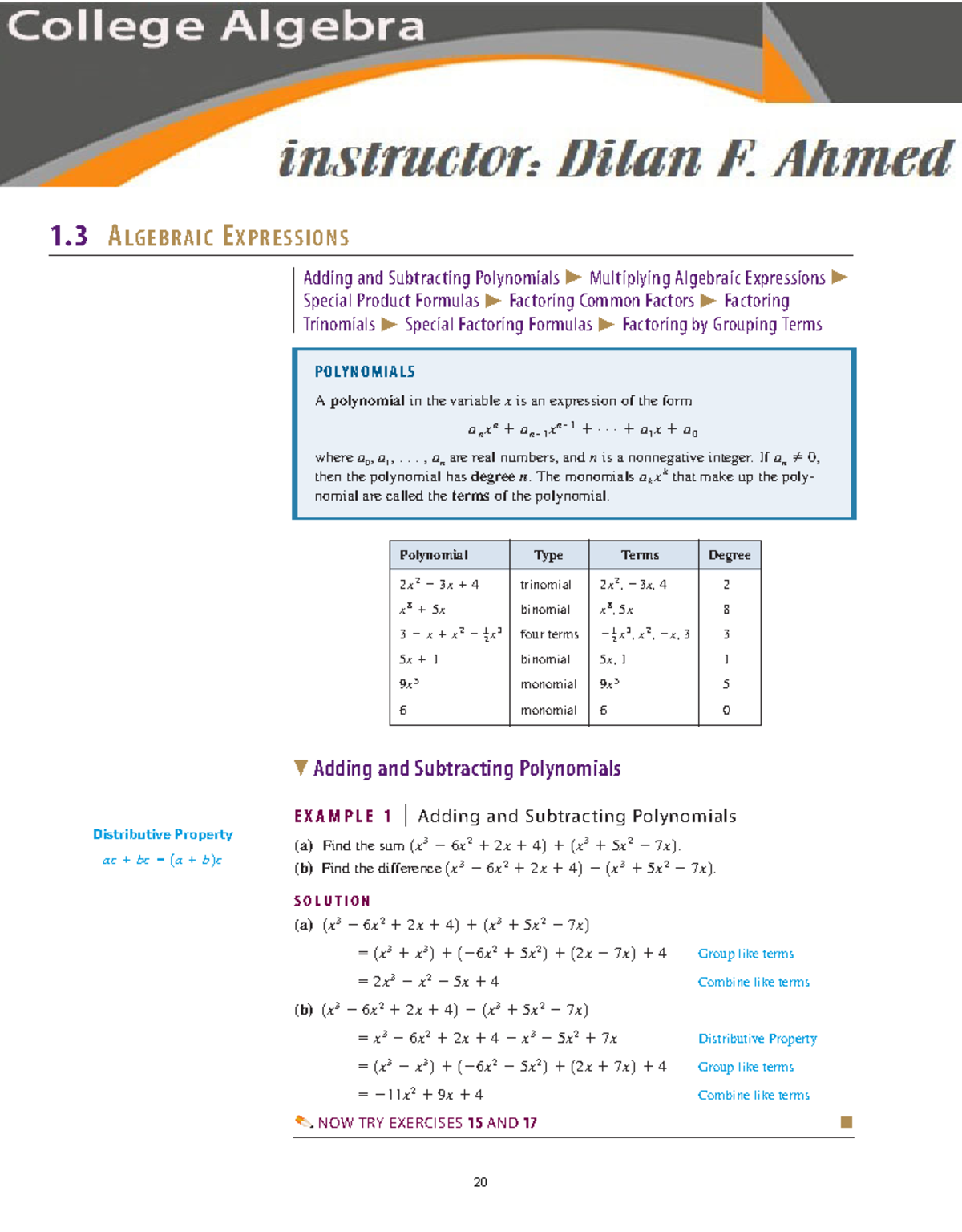 Algebra dga hdak hda - 1 A LGEBRAIC E XPRESSIONS Adding and Subtracting ...