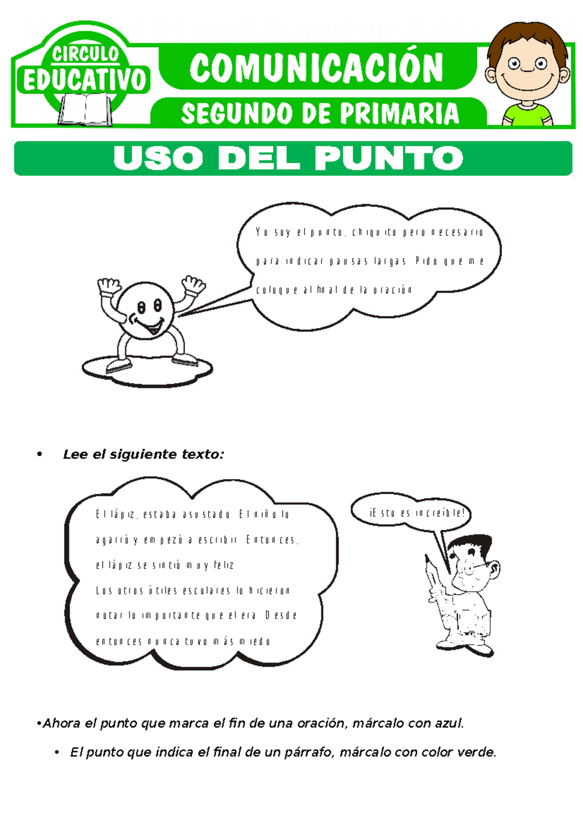 Uso del Punto para Segundo de Primaria - Y o s o y e l p u n t o , c h ...