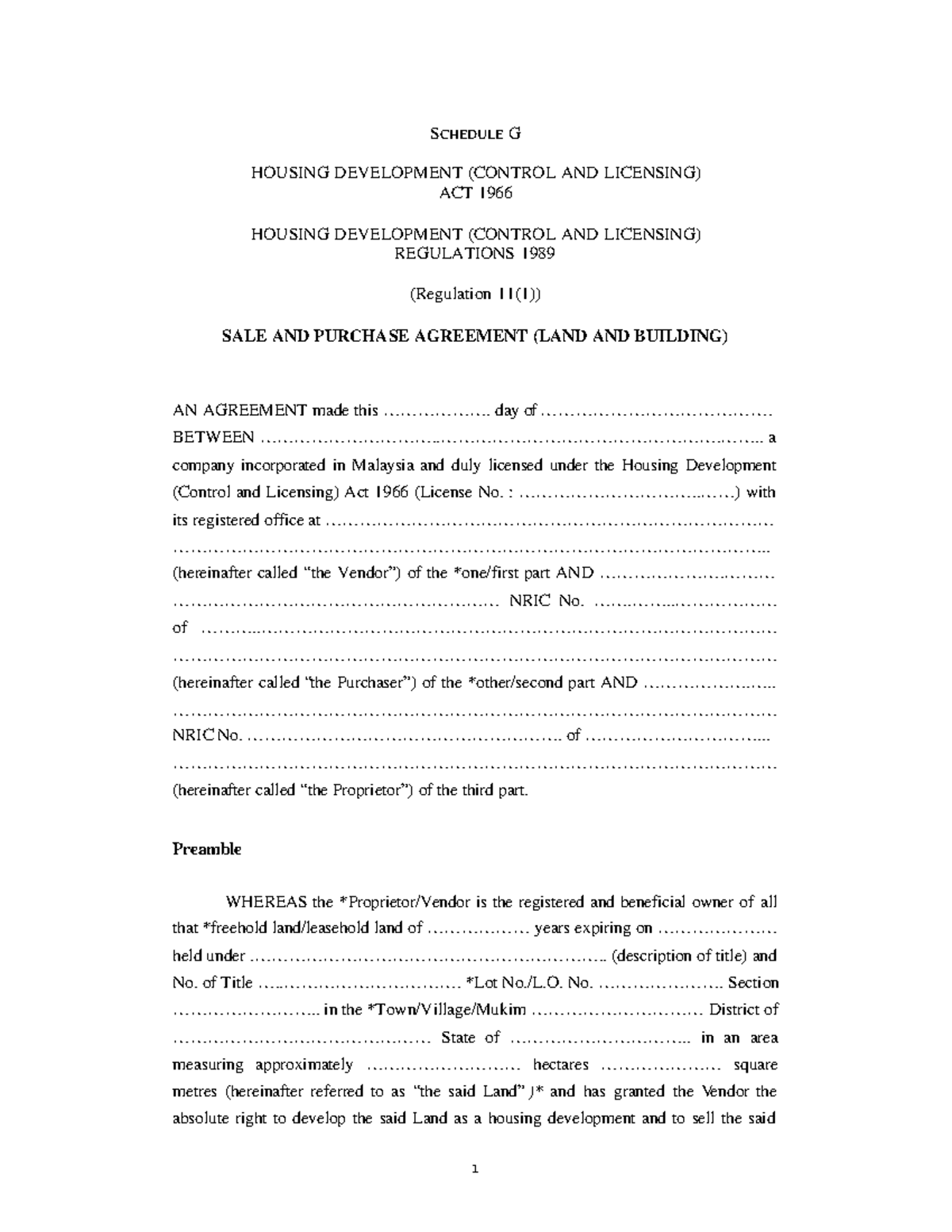 Schedule G - ... - SCHEDULE G HOUSING DEVELOPMENT (CONTROL AND ...