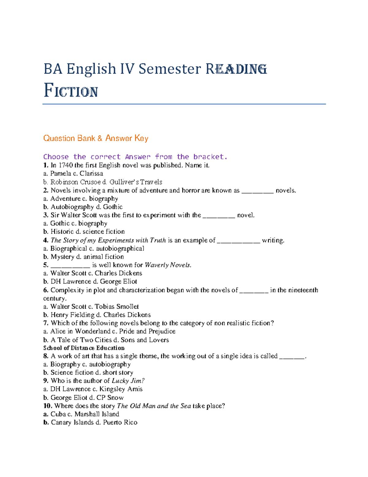 BA English-IV Sem-Reading Fiction - BA English IV Semester READING ...