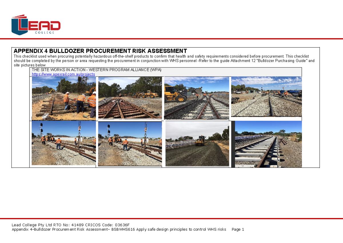 Appendix 4 Bulldozer Procurement RISK Assessment - APPENDIX 4 BULLDOZER ...