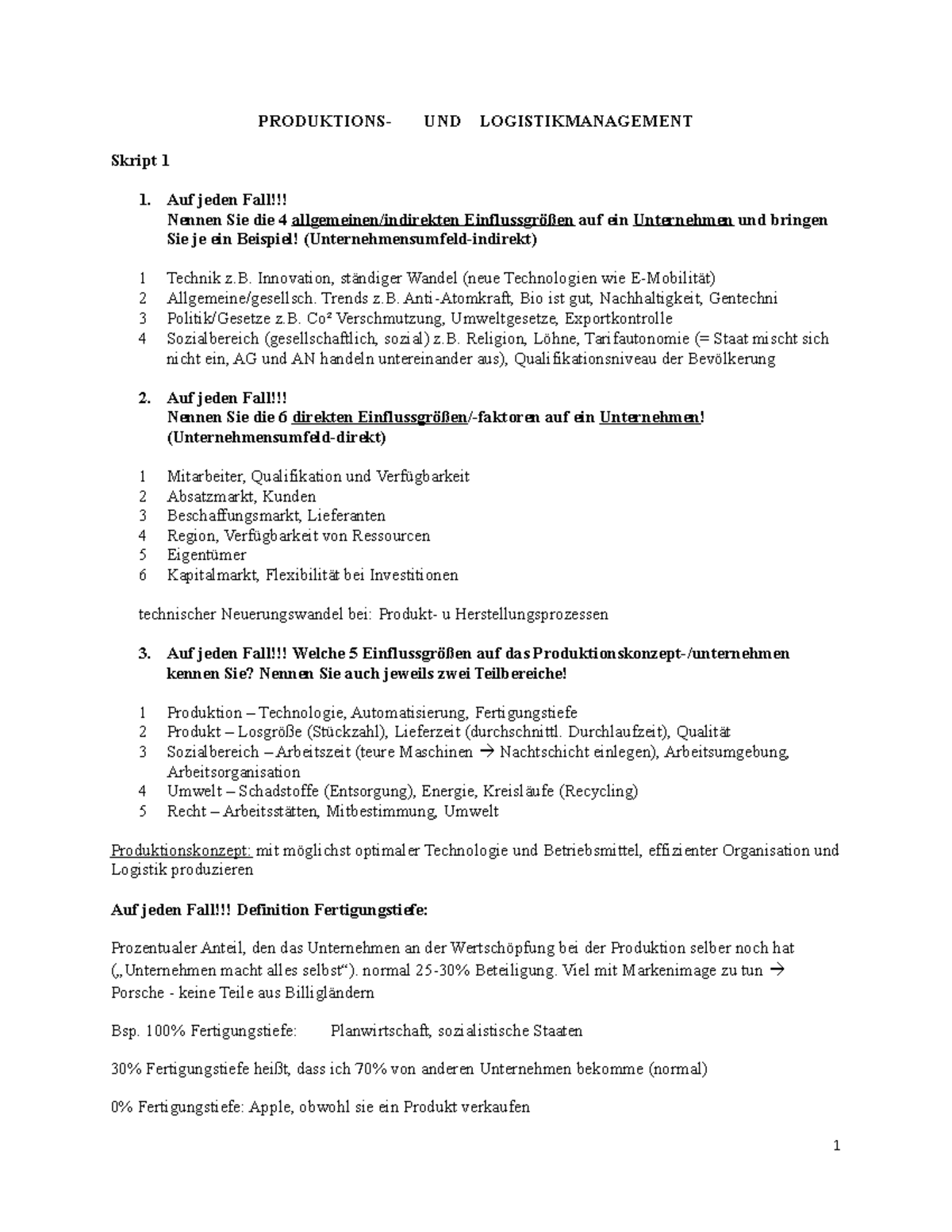 Produktion und Logistik - Skript - Warning: TT: undefined function: 32 PRODUKTIONS- UND - Studocu