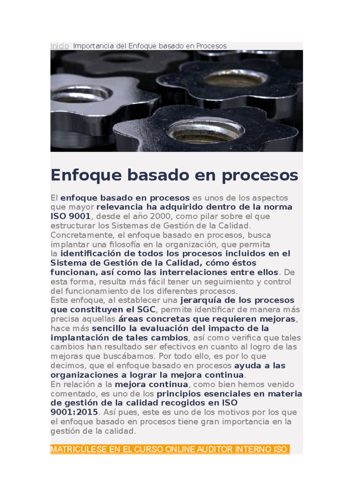 Enfoque DE Procesos - Inicio Importancia del Enfoque basado en Procesos ...