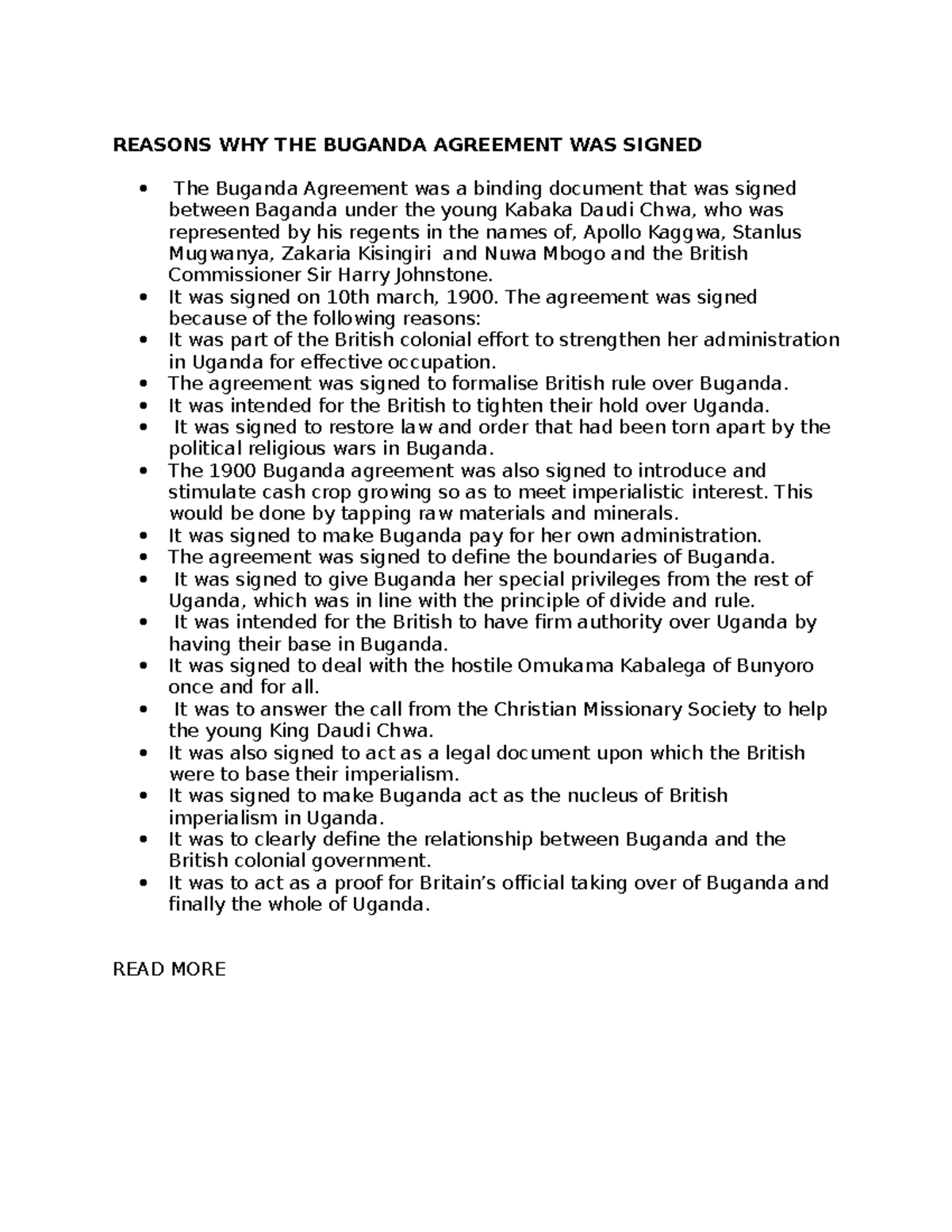 Reasons WHY THE Buganda Agreement WAS Signed - REASONS WHY THE BUGANDA ...