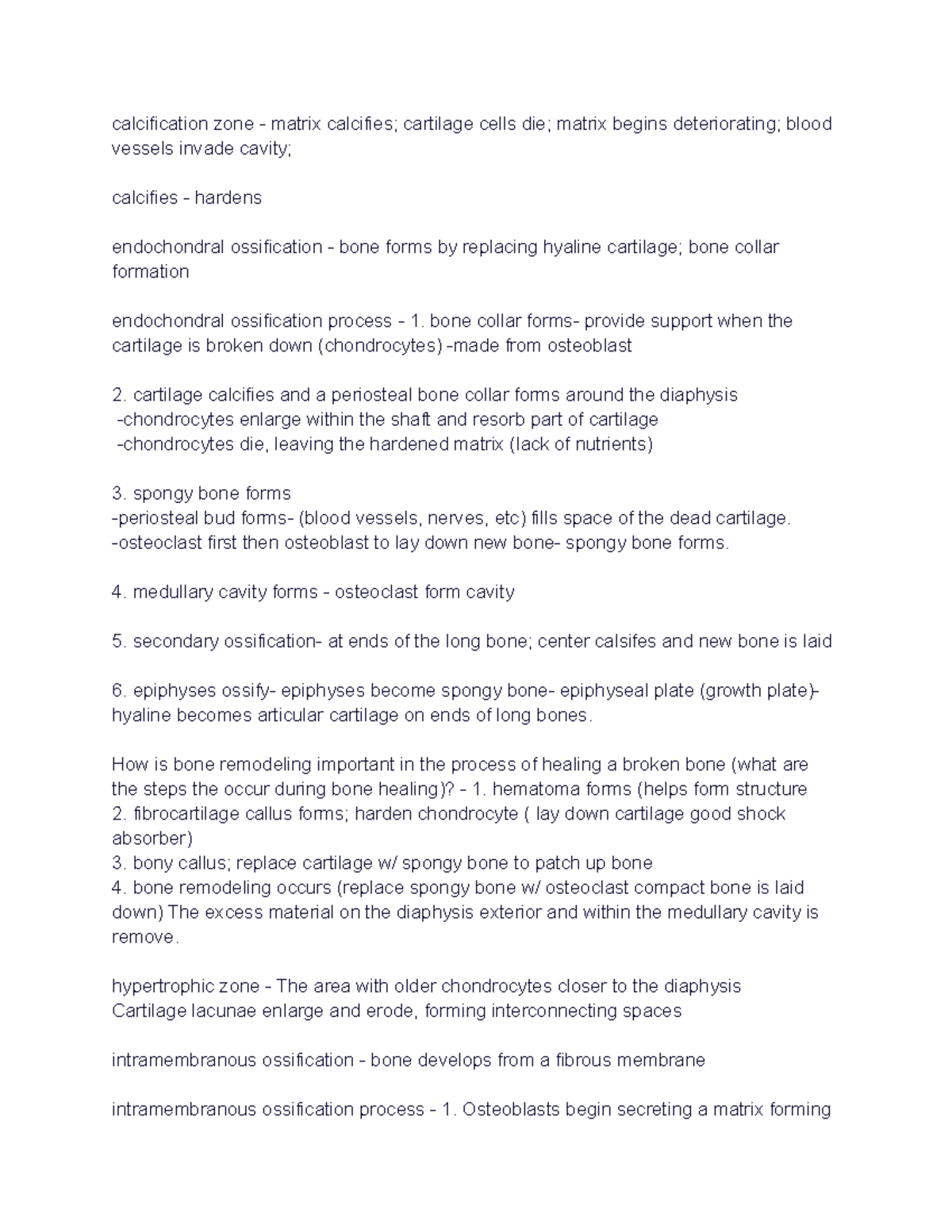 Bio 259 bone growth and development - calcification zone - matrix ...