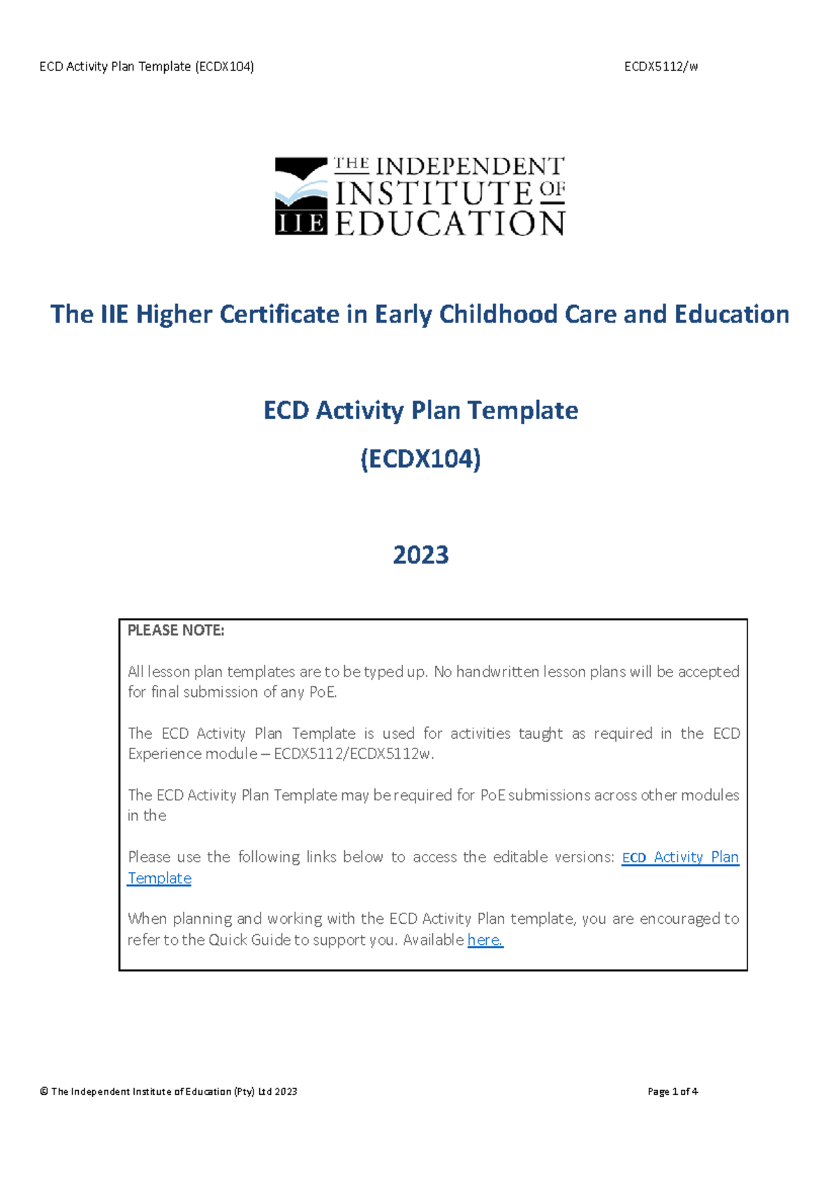 LSMO ICE TAKS 3 - dont copy and paste - The IIE Higher Certificate in Early Childhood Care and ...
