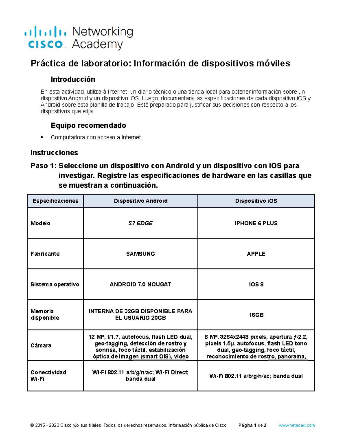 7.1.1.10 Lab - Mobile Device Information - Práctica de laboratorio: Información de dispositivos ...