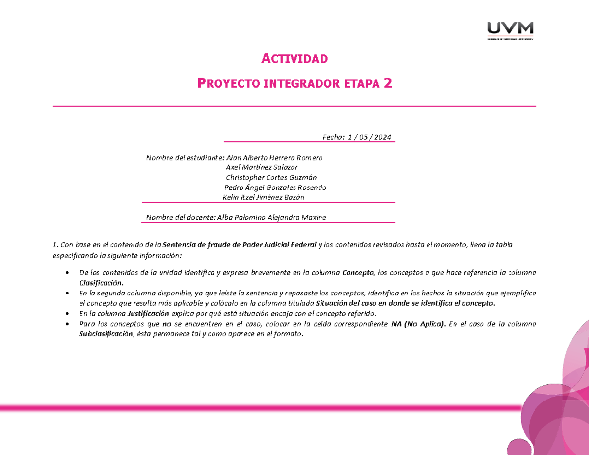 A3 Eq7 - ACTIVIDAD PROYECTO INTEGRADOR ETAPA 2 - ACTIVIDAD PROYECTO INTEGRADOR ETAPA 2 Fecha: 1 ...