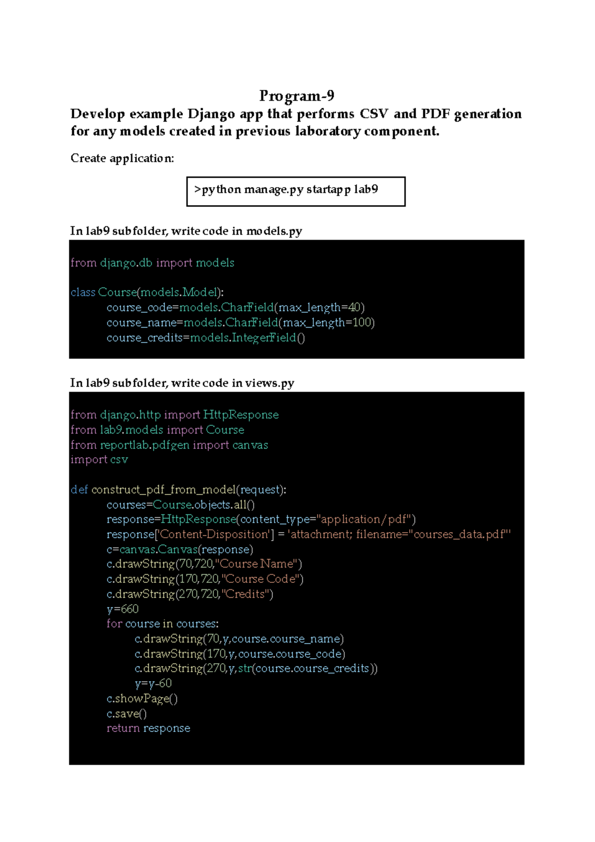 Program-9 - Django program 9 about generating CSV and Pdf file. - Program- 9 Develop example ...