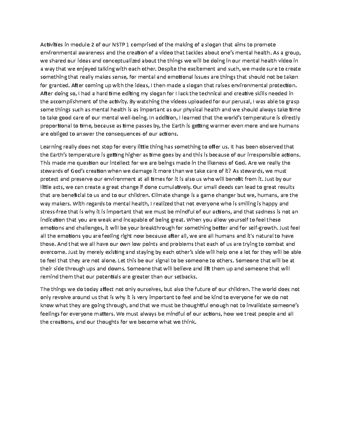 Activities in module 2 of our NSTP 1 comprised of the making of a ...