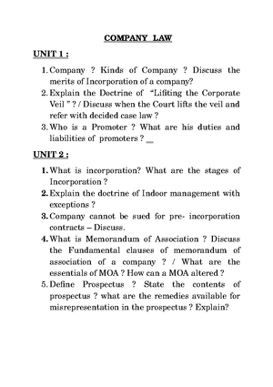 Company Law - Question Bank - COMPANY LAW Questions from Previous ...