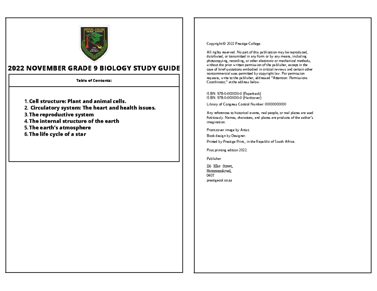 2022 November Grade 9 Biology Study Guide - 2022 NOVEMBER GRADE 9 ...