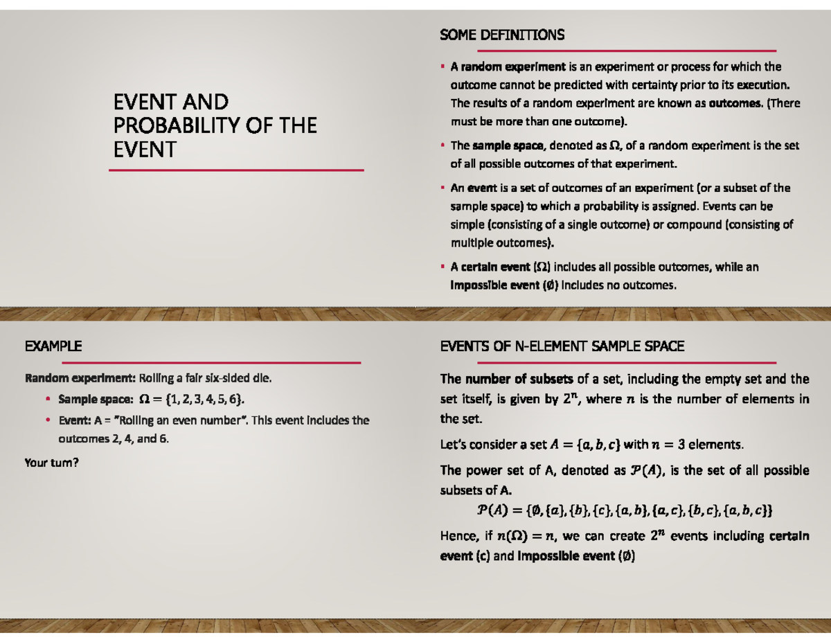 Lecture notes prob and stat - en Combine 4slidepp - SOME DEFINITIONS A ...