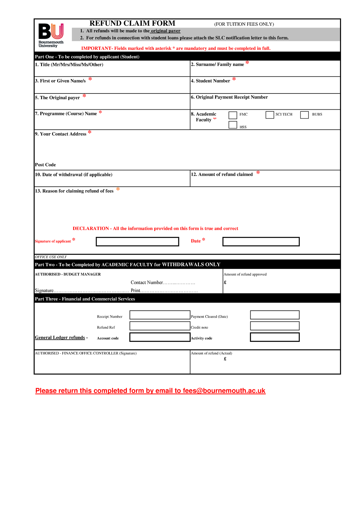 Refund form tuition fee - REFUND CLAIM FORM (FOR TUITION FEES ONLY) 1 ...