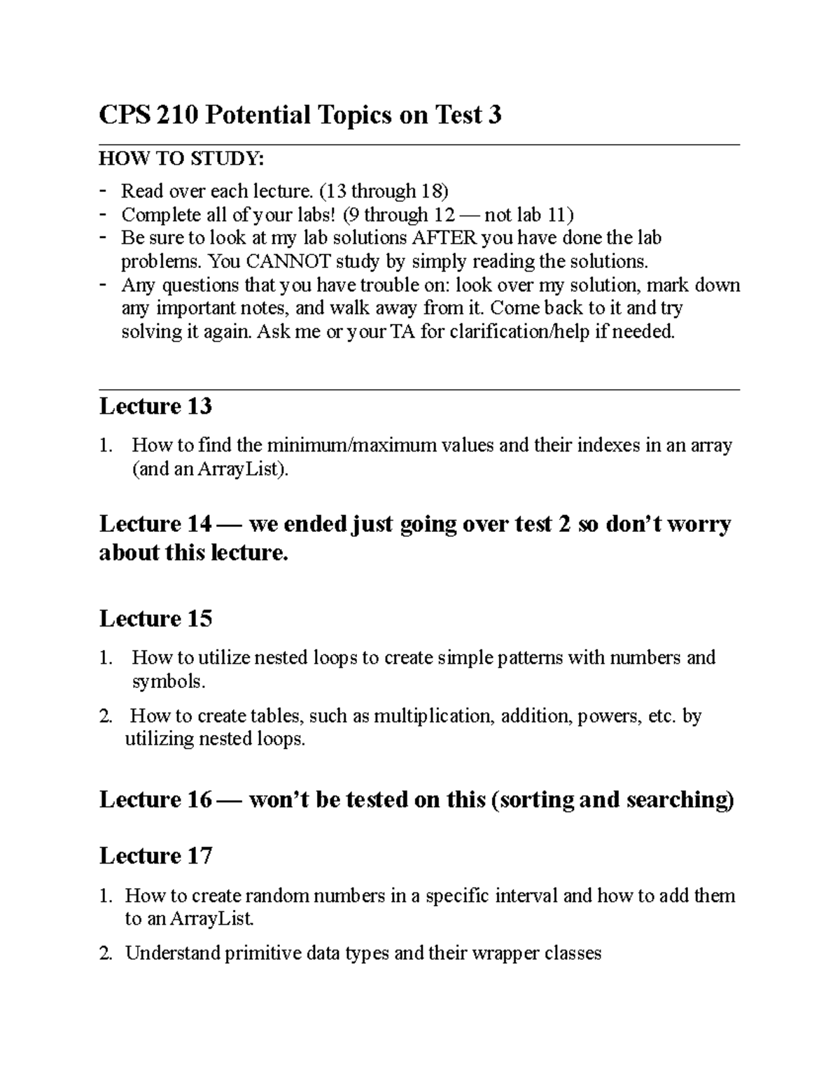 Potential Test 3 Topics - CPS 210 Potential Topics on Test 3 HOW TO ...