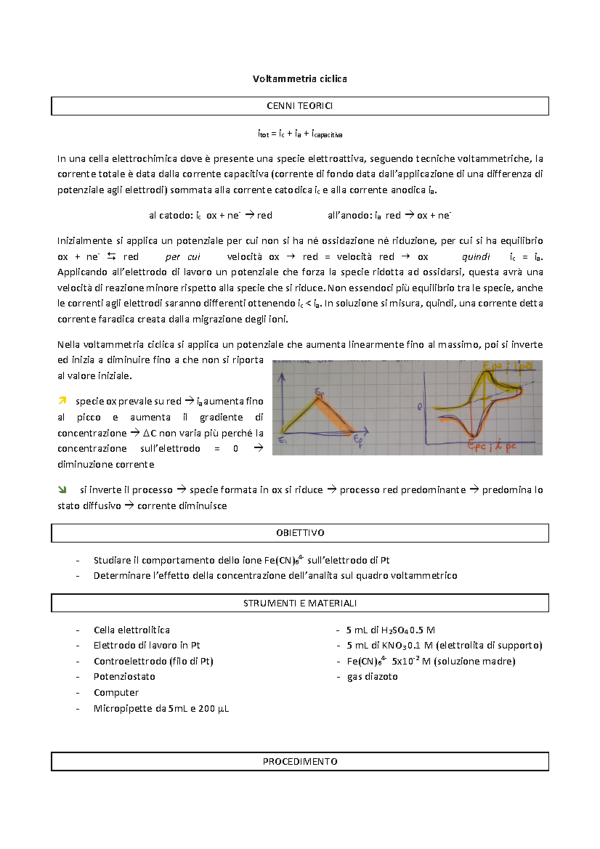Voltammetria ciclica - Voltammetria ciclica CENNI TEORICI itot = ic ...