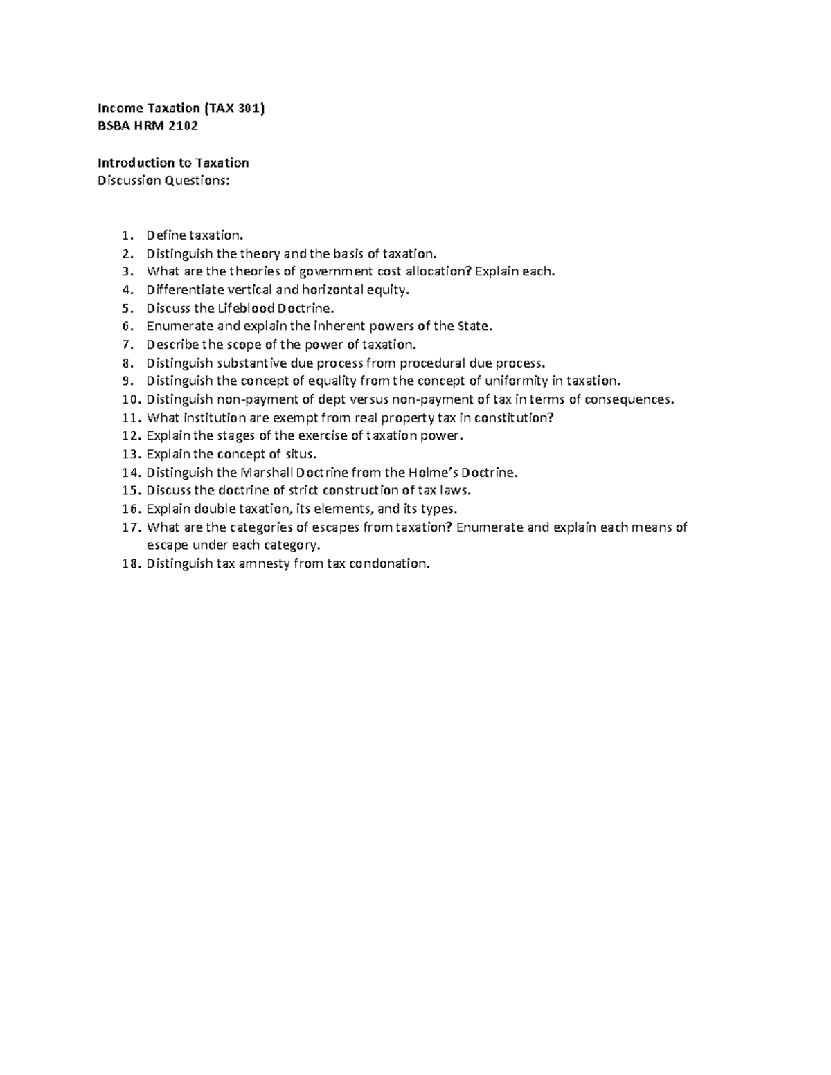 Introduction-to-Taxation - Income Taxation (TAX 301) BSBA HRM 2102 ...