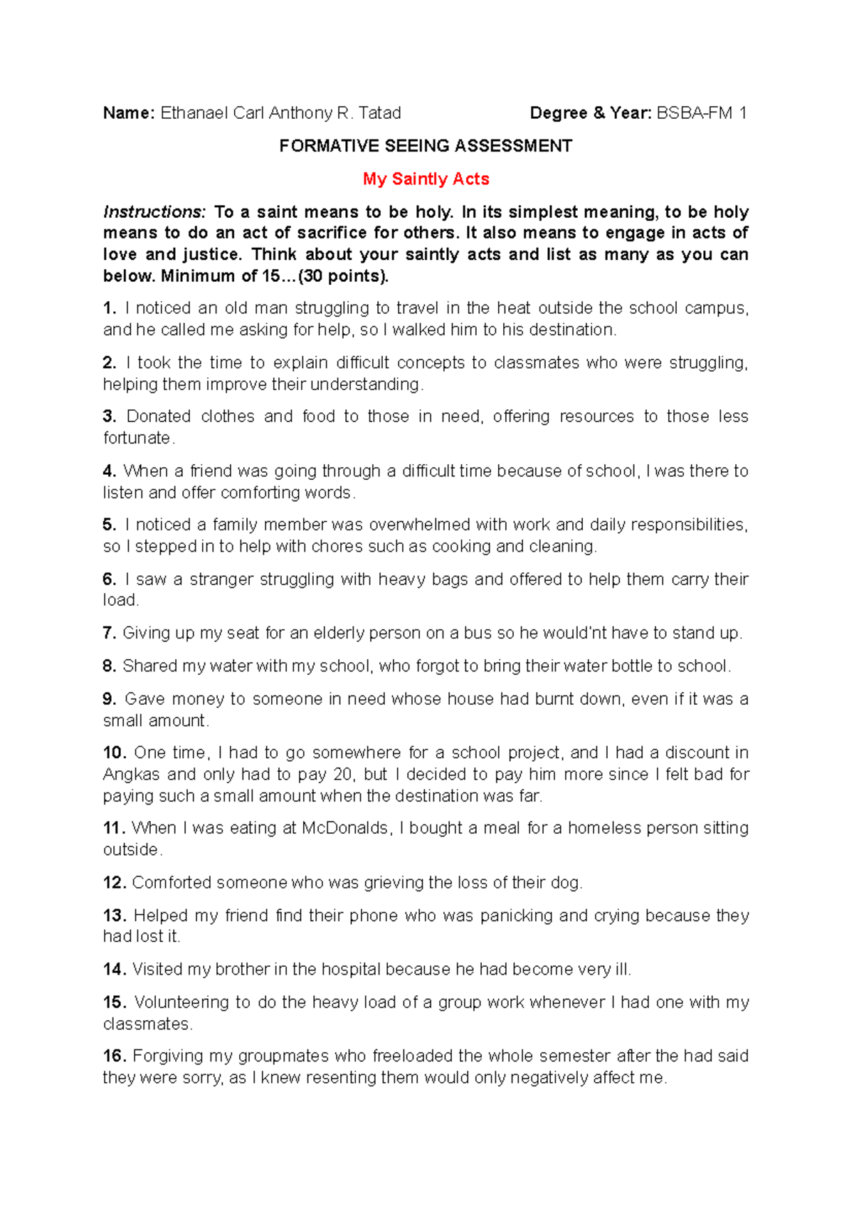Chapter 1 - Lesson 3 - Formative Seeing Activity - My Saintly Acts ...